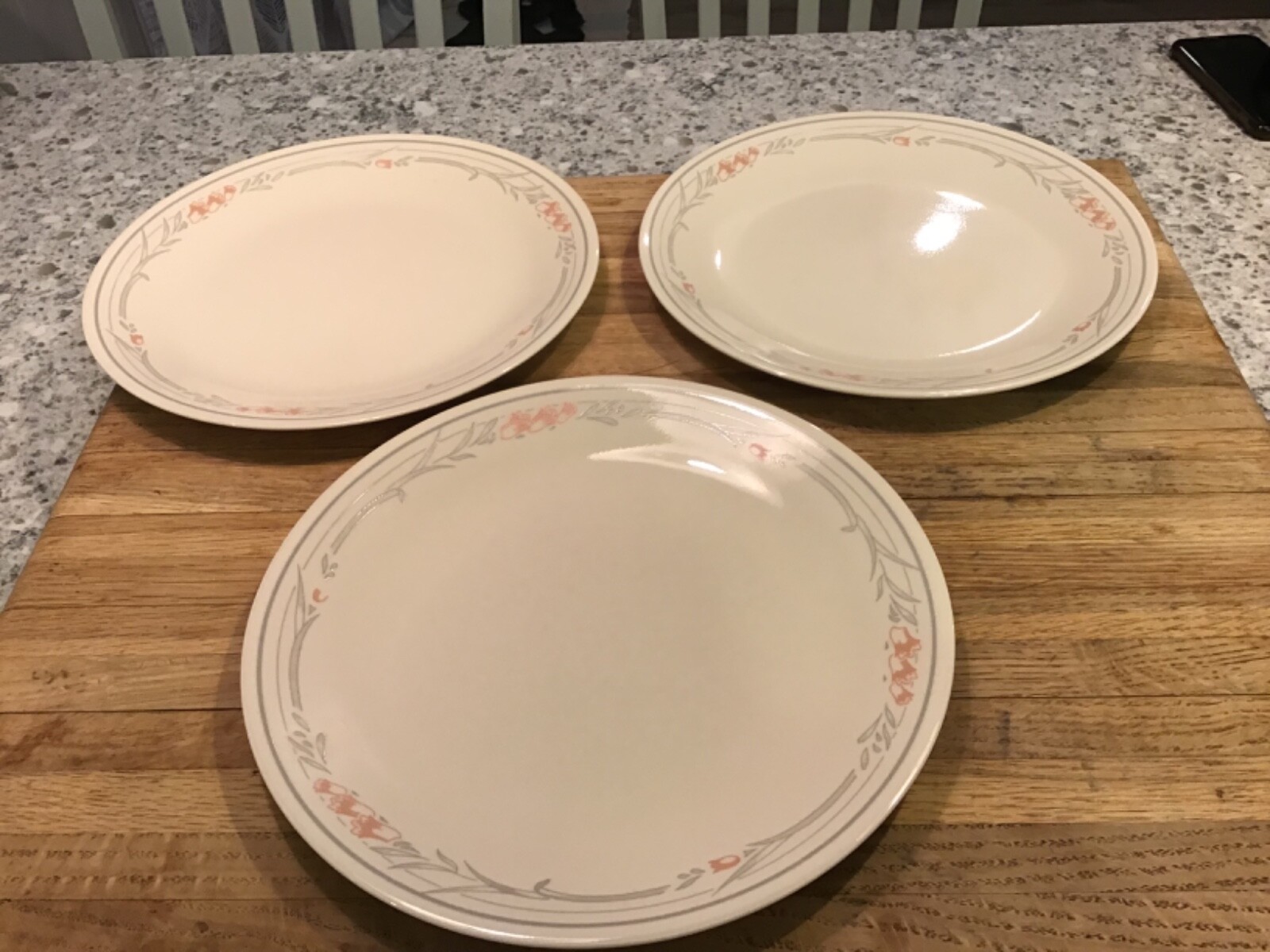 Lot of 3 Corning Corelle "Tulip ROSE" Pattern Sandstone Dinner Plates ...