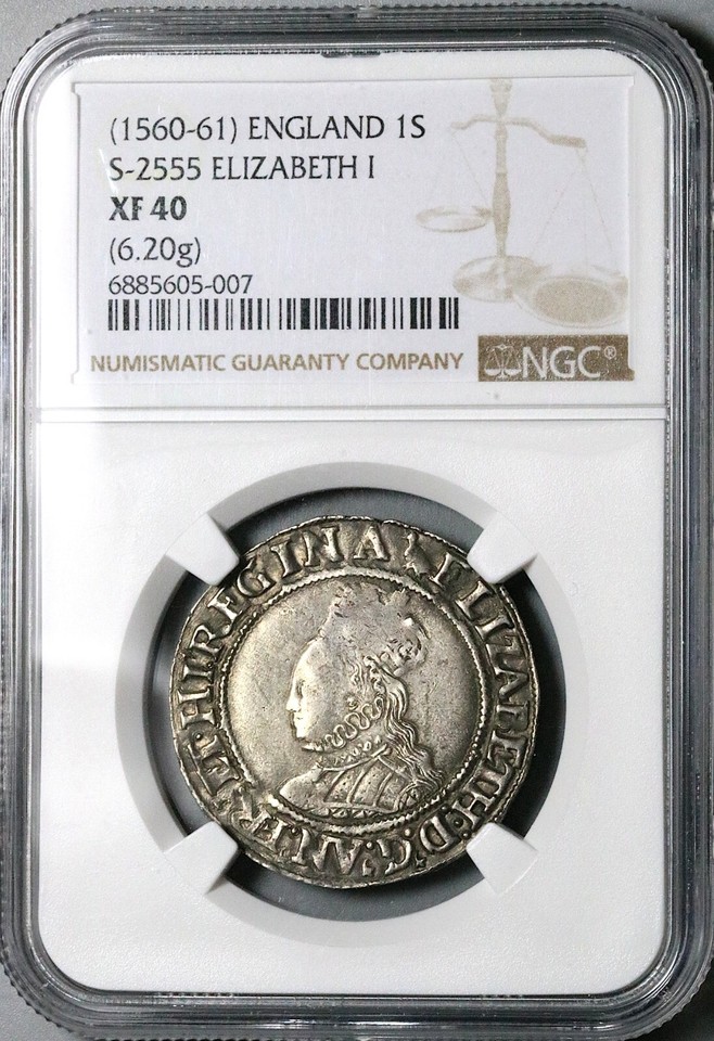 1560 NGC XF 40 Elizabeth I Shilling Great Britain Martlet Tudor Coin ...