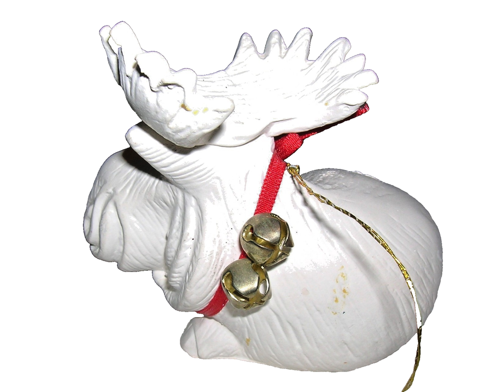 Vintage Lord & Taylor White Moose Ornament / Figurine – Red Bow & Bell ...