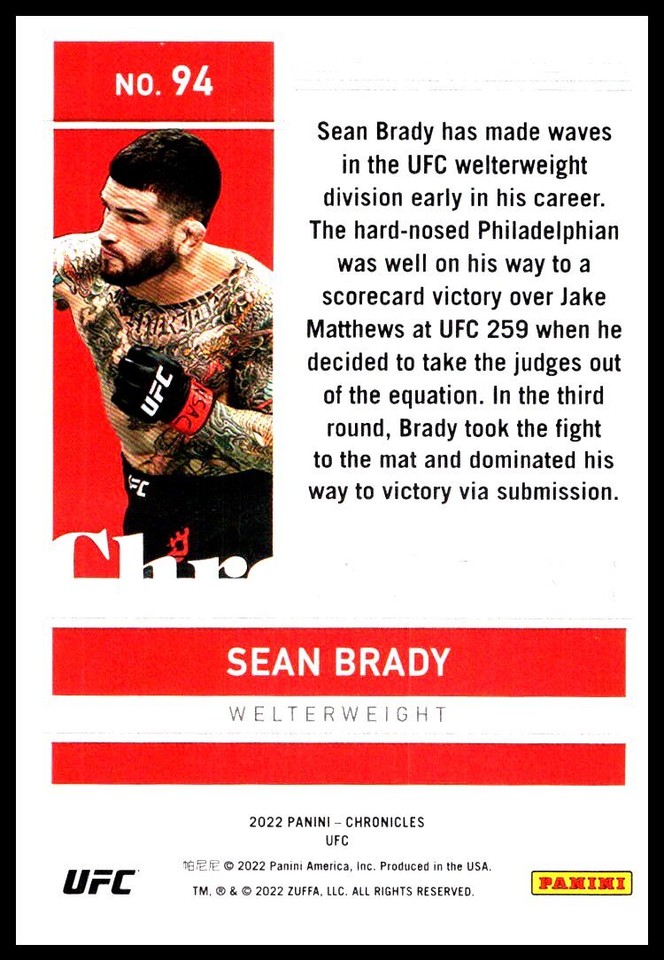 2022 Panini Chronicles UFC #94 Sean Brady | eBay
