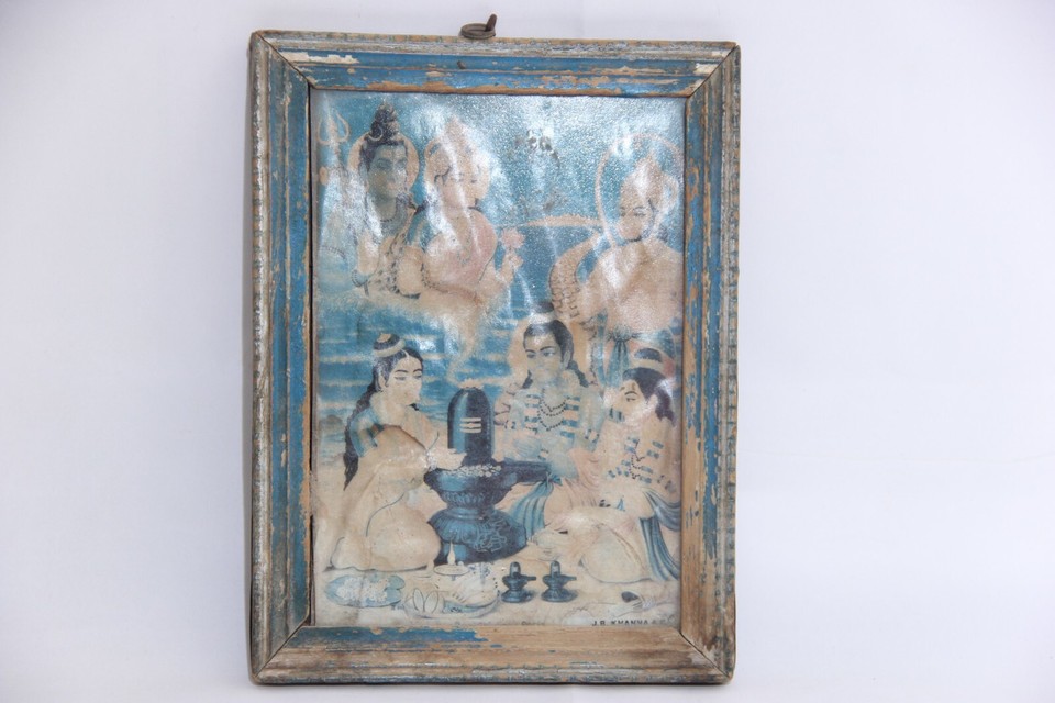 Old Vintage Lord Rama N Sita Worshipping Lord Shiva Litho Print Well ...