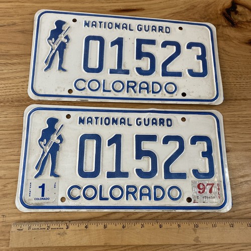 Colorado License Plate Set National Guard 1990s Great Graphic Embossing ...