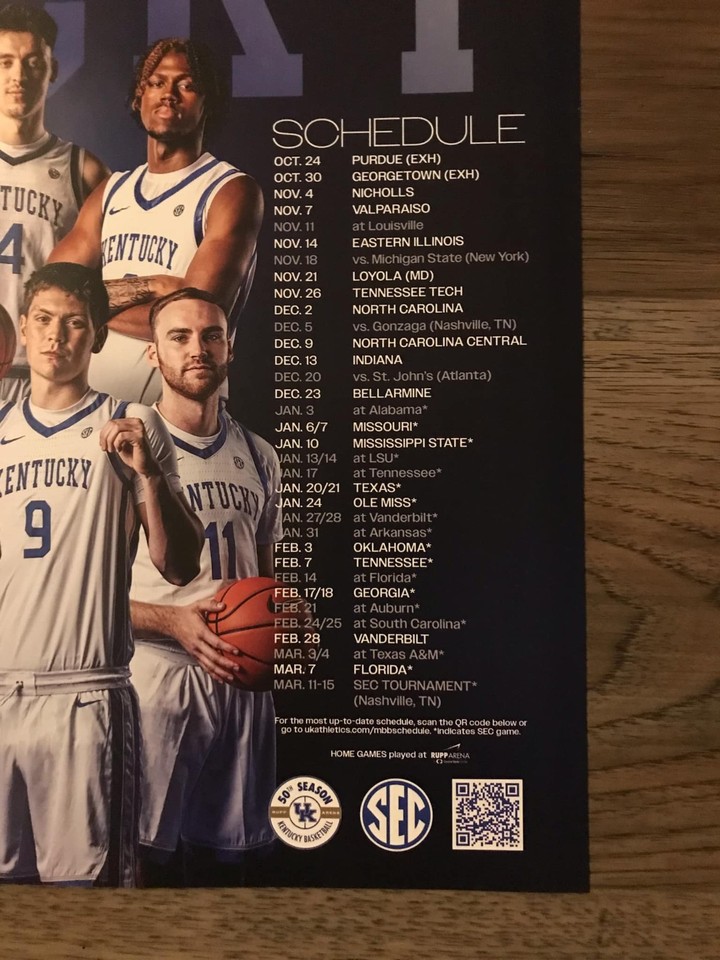 Kentucky WILDCATS BASKETBALL 2025-2026 POSTER MENS UK Wildcats SCHEDULE ...