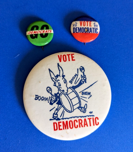 3 vintage Vote Democratic pins | eBay