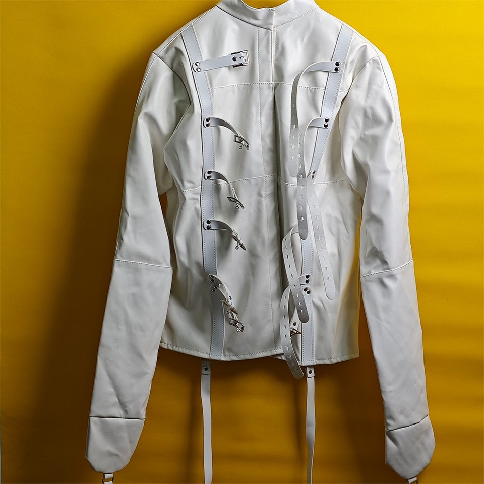 White Asylum Straight Jacket Costume S/M L/XL Body Harness Restraint ...