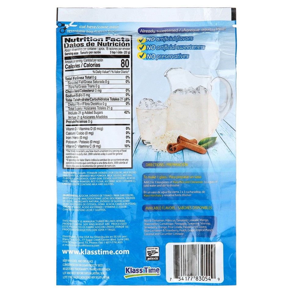 2 PACK KLASS PIÑA COLADA/RICE & CINN (HORCHATA)DRINK MIX; 14.1oz. (400g ...