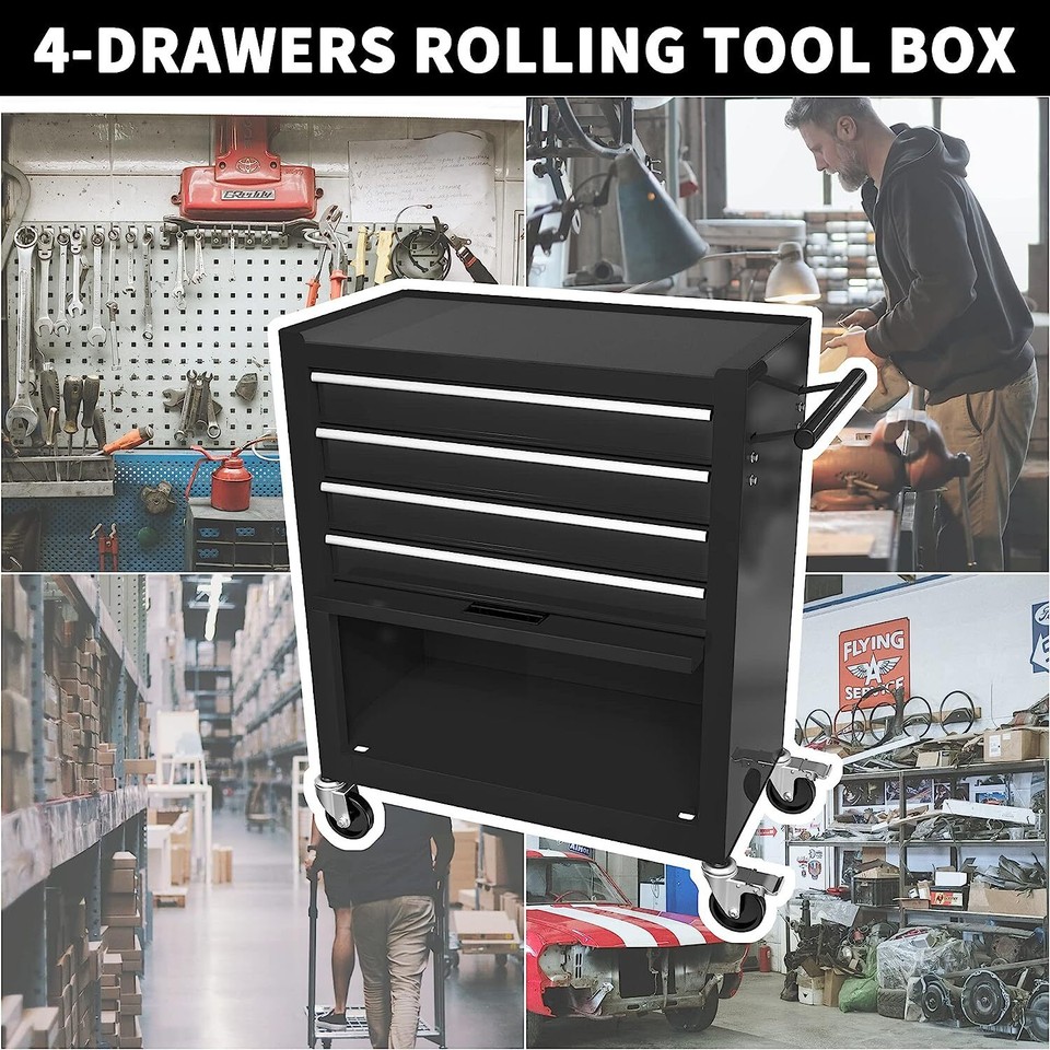 24.4" Tool Box w/Wheel&4 Drawer,Rolling Tool Cart,Tool Storage ...