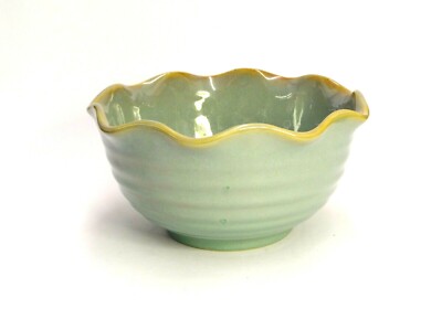 Vintage WCL Art Pottery Mid Century Teal Brown Large Bowl Studio 8.5" L ...