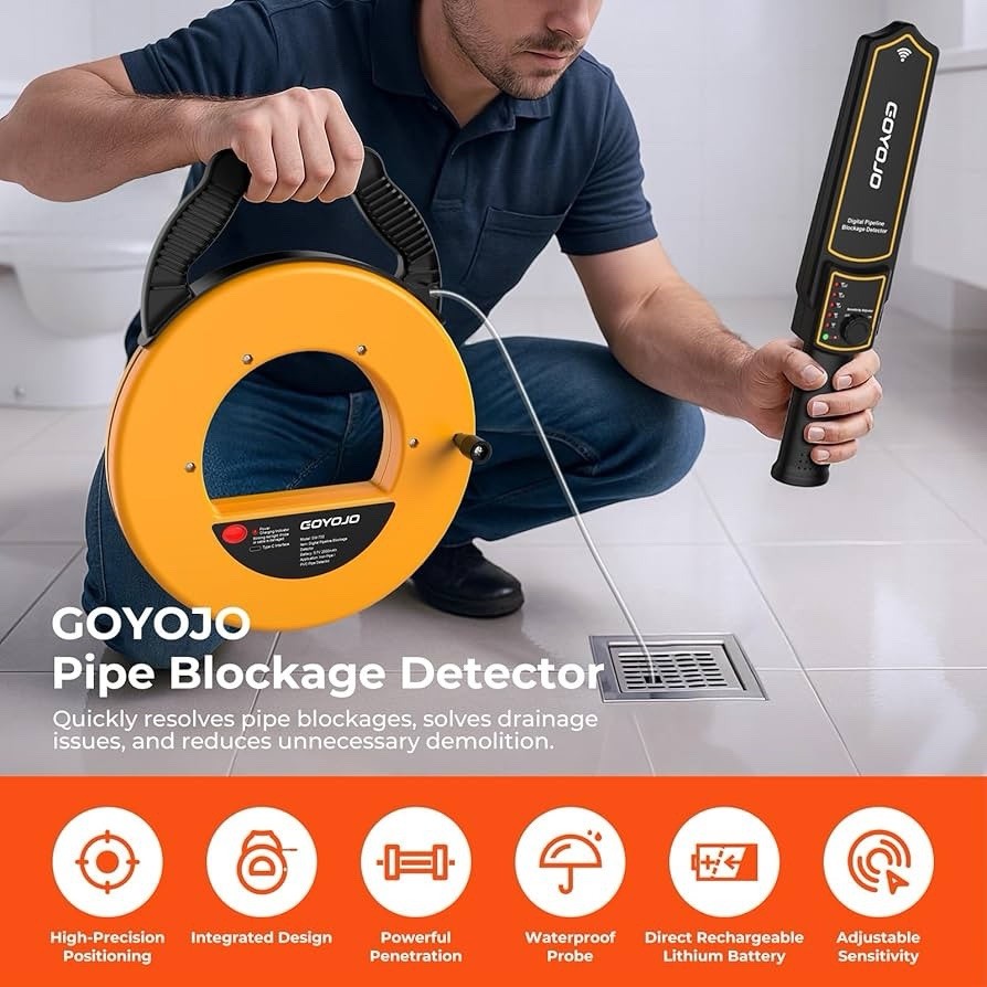 GOYOJO Pipe Locator Kit, 30M Detector for PVC/Metal Pipes, IP67 Rated ...
