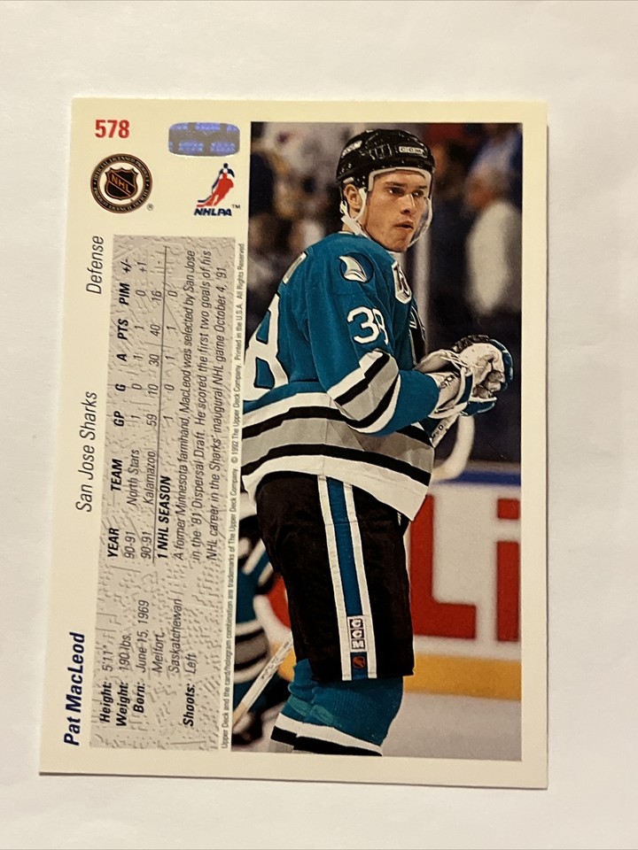 1991-92 Upper Deck Sharks Hockey Card #578 Pat MacLeod Rookie | eBay