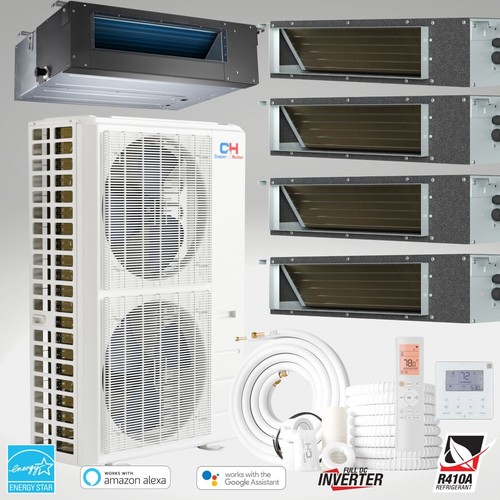 55000 BTU Five 5 Zone Slim Duct Mini Split Heat Pump AC 9K+9K+9K+12K ...