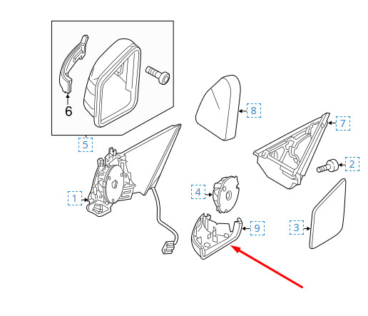MERCEDES BENZ a 2128100015 Color Code 9040 Left Side Mirror Housing ...