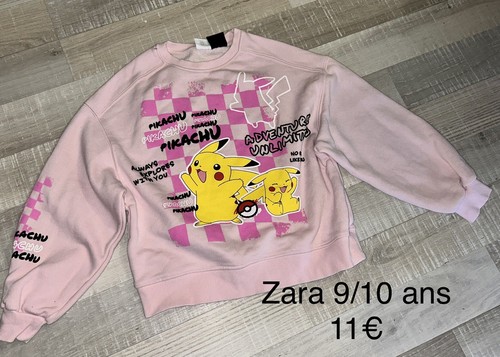 ZARA 9 / 10 Ans Fille : Sweat Shirt rose pokemon pikachu | eBay
