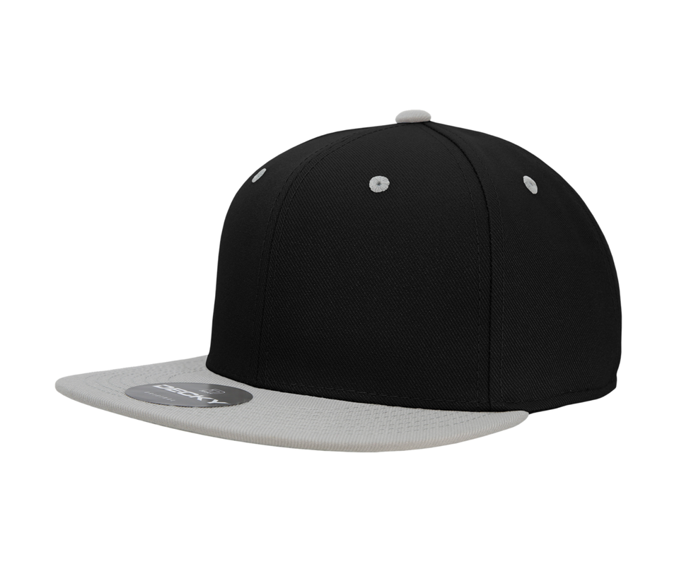 Black & Gray Fitted Flat Bill Plain Solid Blank Baseball Ball Cap Caps ...