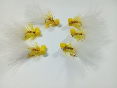 6 BOOBY YELLOW DANCER FLY FISHING TROUT LURES WET FLIES SIZE 10 | eBay UK