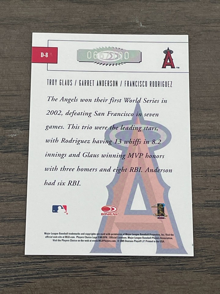 2005 Throwback Threads Dynasty Spectrum Angels Glaus Anderson Rodriguez ...