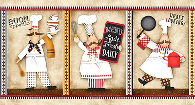 Chef Kitchen Fabric 23.5"X44" Panel Chefs Cook Buon Appetito Cotton by ...