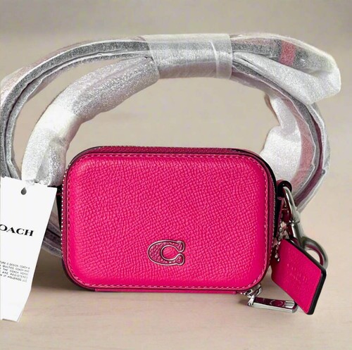 Coach Mini Pouch Crossbody CP271 Pink Crossgrain Leather Cards Earbuds ...