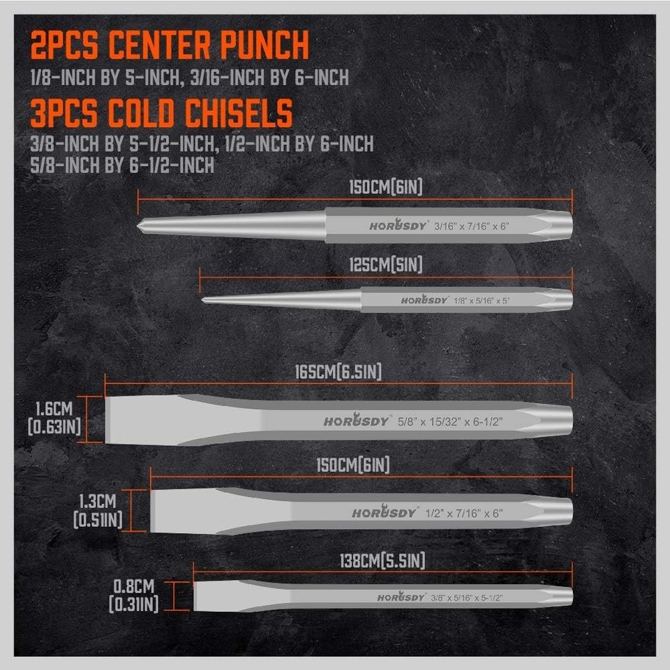 16-Piece Punch and Chisel Set, Including Taper Punch, Cold Chisels, Pin ...