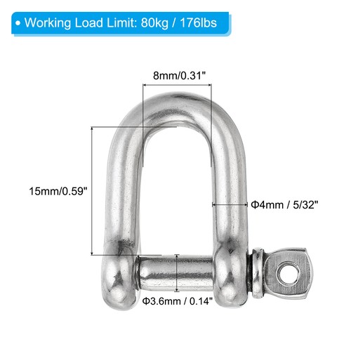 Screw Pin Shackle M4 5/32" 176lbs, 2 Pack 304 Stainless Steel D Shackle ...
