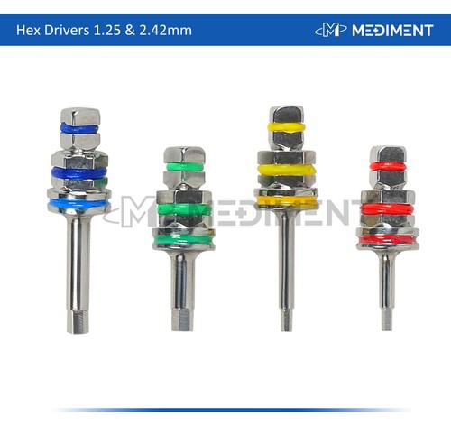 4 Dental Hex Drivers Adapter for Implant Ratchet Long & Short 1.25mm ...