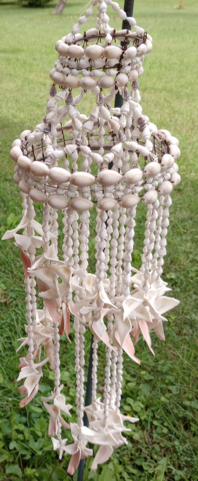 Wind Chimes Sea Shell Macrame Hanging Boho MCM Tiki 24" Whimsical Vtg ...