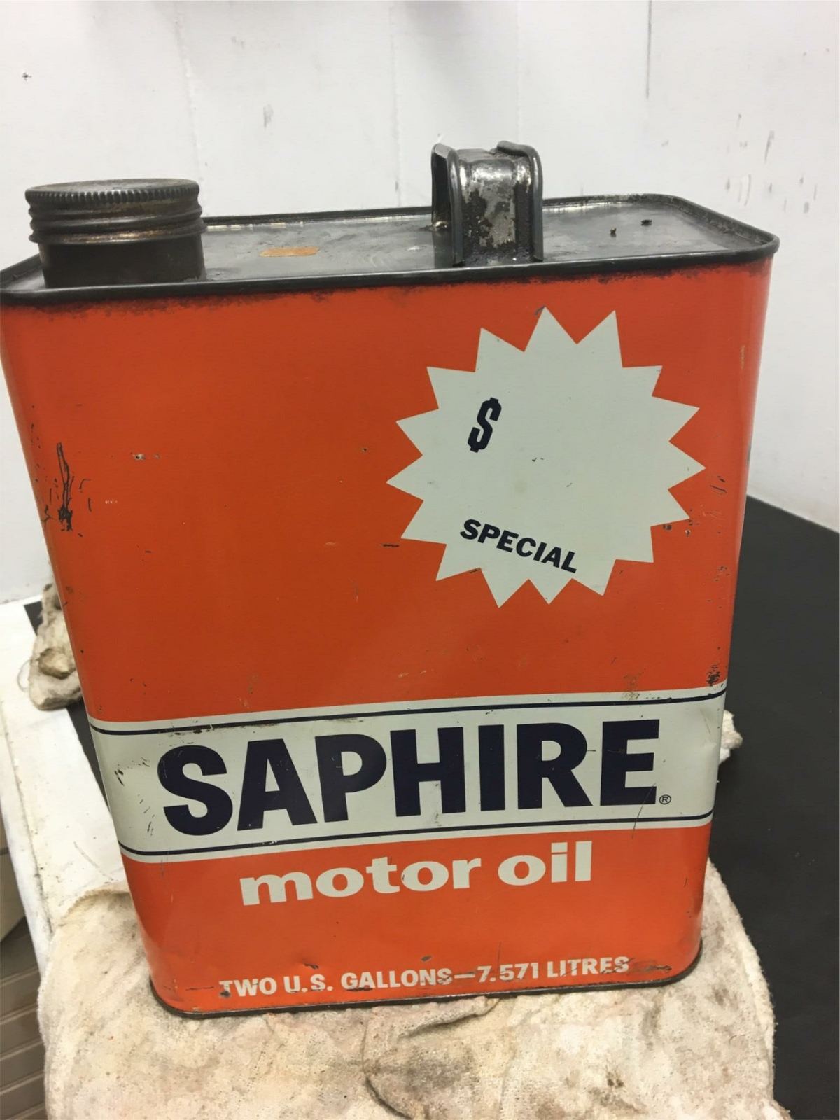 VINTAGE Antique GULF OIL CORP. SAPHIRE MOTOR OIL CAN 2 GALLON ...