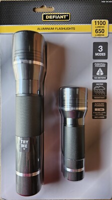 DEFIANT 2 Pack HD Aluminum Flashlights 1100 & 650 Lumens, New Sealed ...