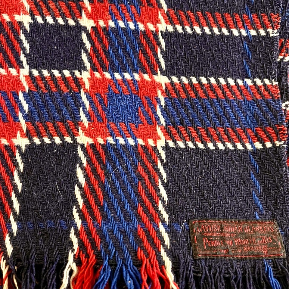 Cayuse Indian Tribe Wool Blanket Pendleton Mills Black Plaid Red Fringe ...