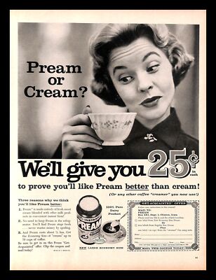 1959 Instant Pream Coffee Creamer Vintage PRINT AD Cream Woman Cup ...