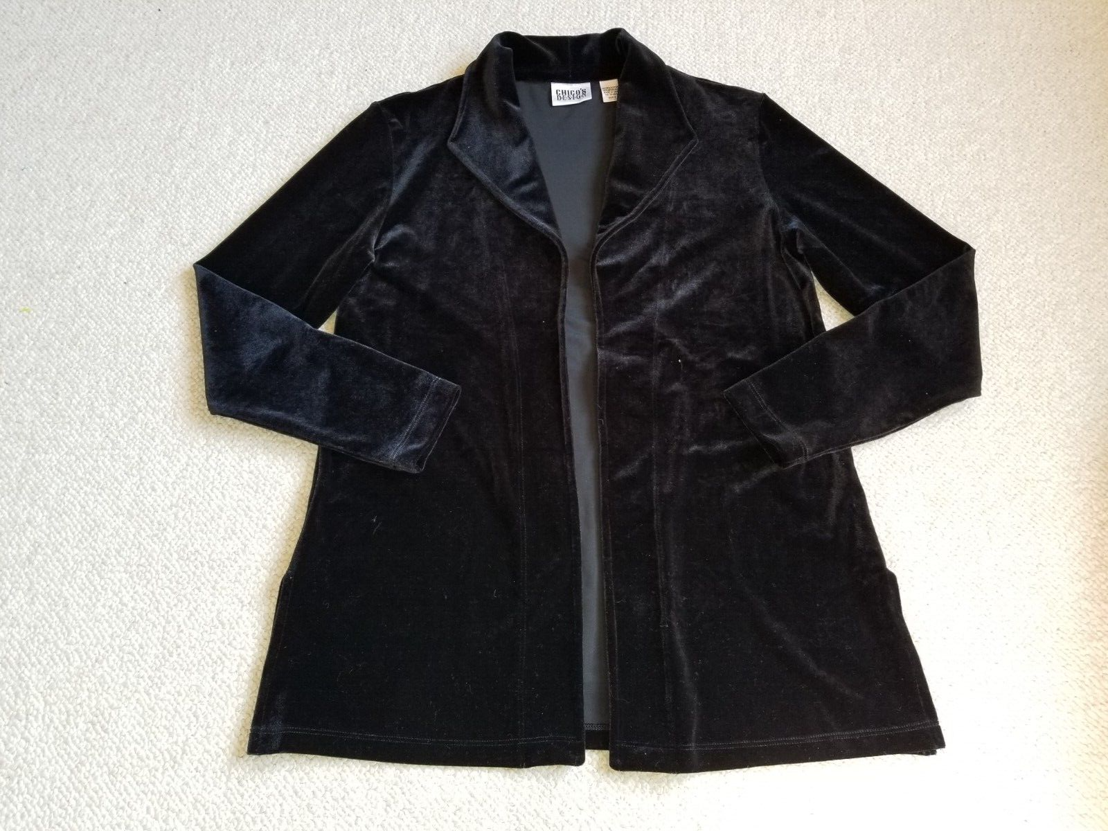 Womens Jacket-CHICO'S DESIGN-black velvet stretch open front ls-1 (8/10 ...