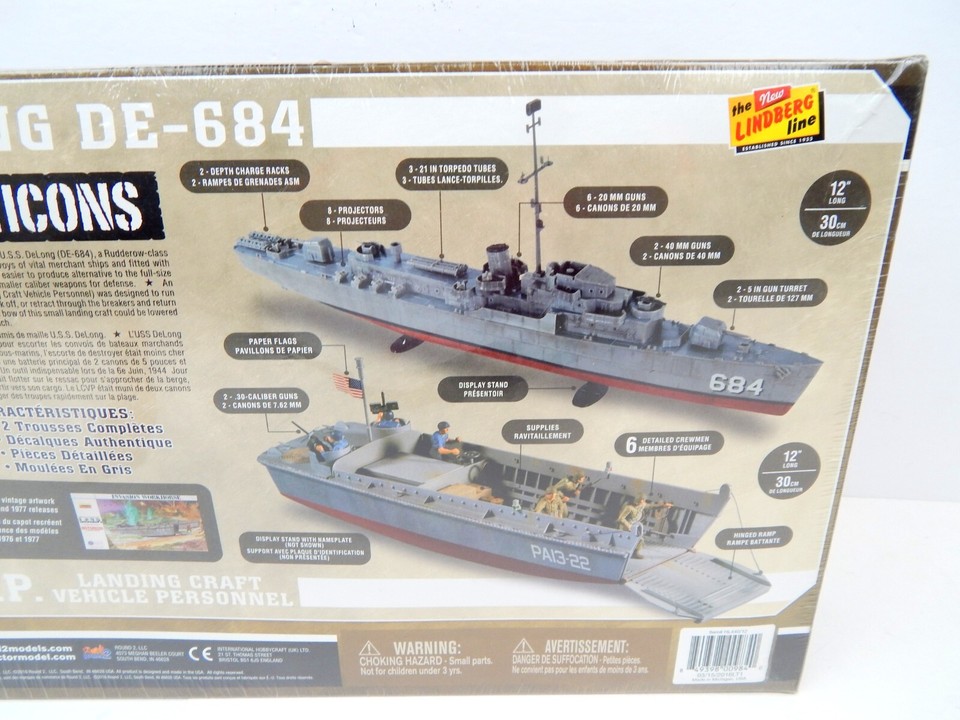 Lindberg WWII Icons L.C.V.P. Landing Craft & USS Delong Ship Plastic ...