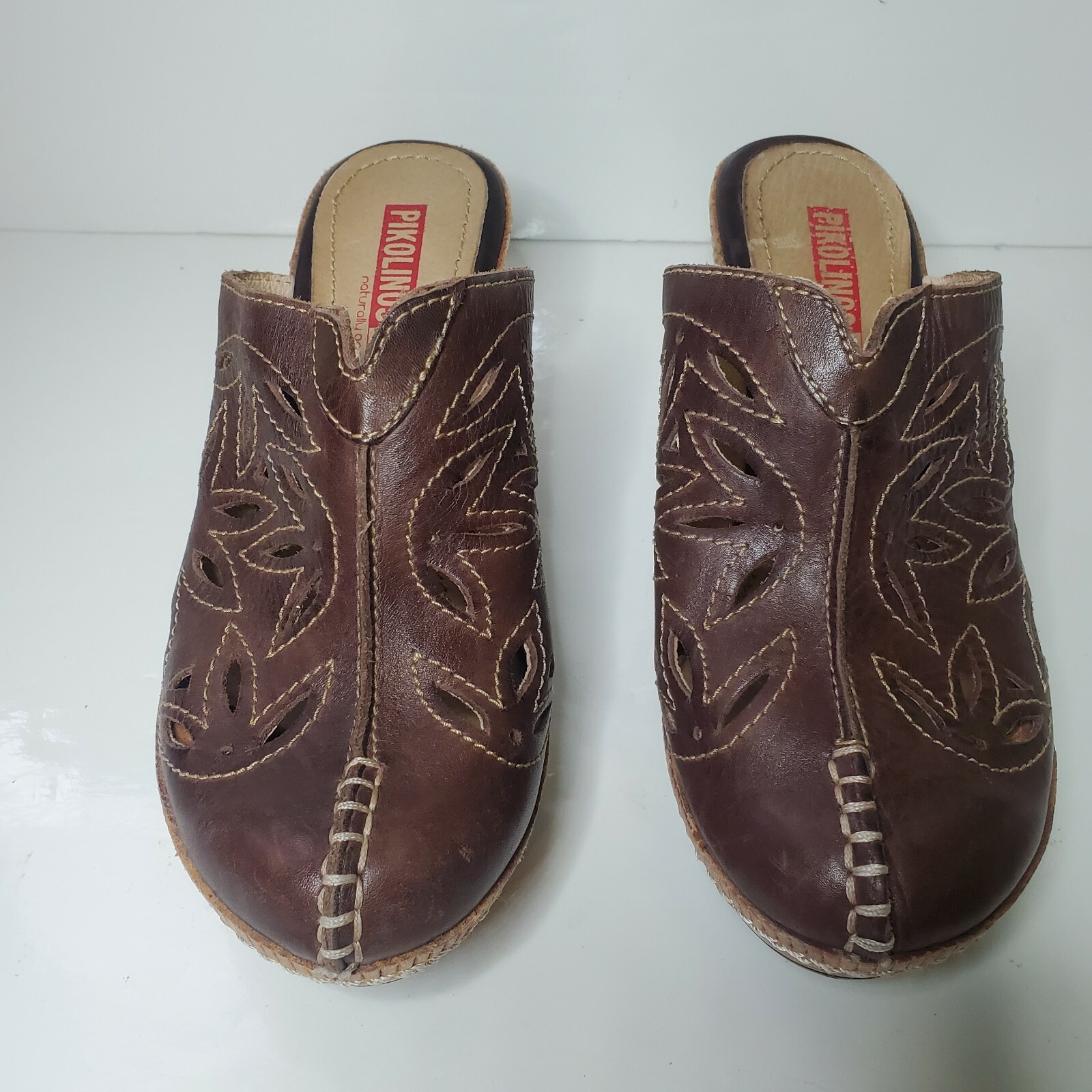 Pikolinos Women Red Leather Laser Cut Wedge Clog Mule… - Gem