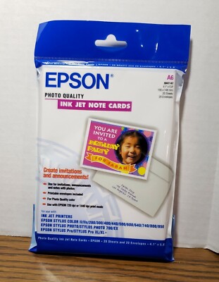 EPSON Photo Quality Ink Jet A6 Note Cards 20 Sheets & Envelopes ...