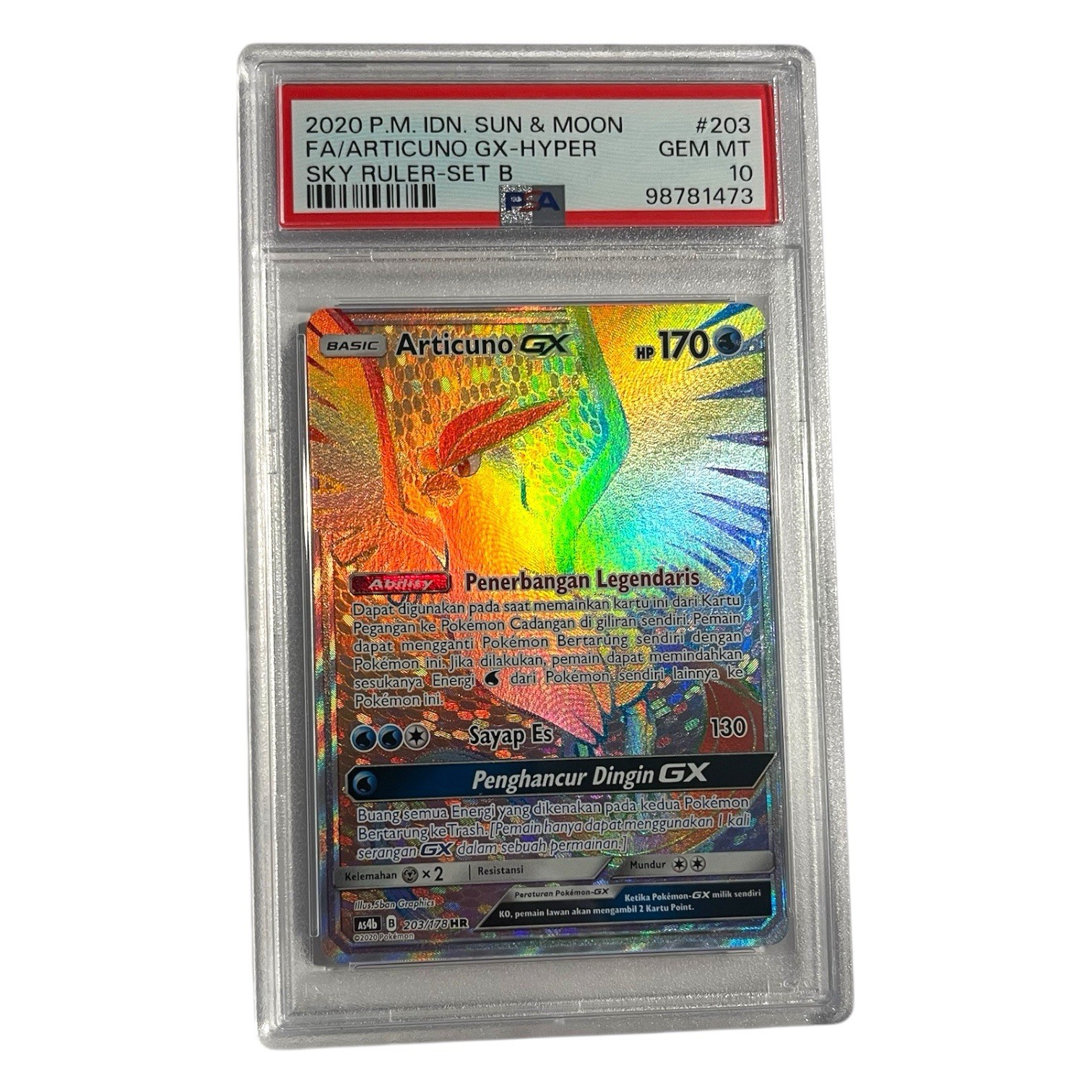 INDONESIAN Articuno GX 203/178 HR Rainbow Secret Sky Ruler Pokemon ...