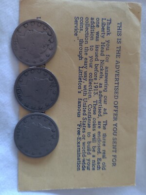 Lot of 3 Liberty Head Nickel 5 Cents 1912 1906 1908 Lincoln Stamp ...