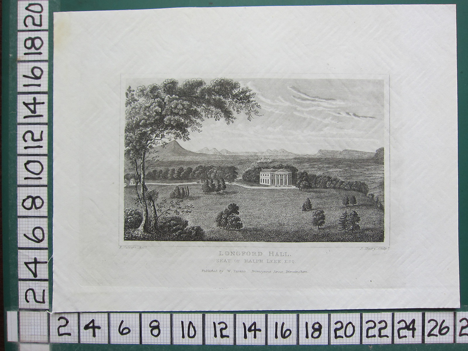 1830 ANTIQUE PRINT SHROPSHIRE ~ LONGFORD HALL ~ SEAT OF RALPH LEEK ...