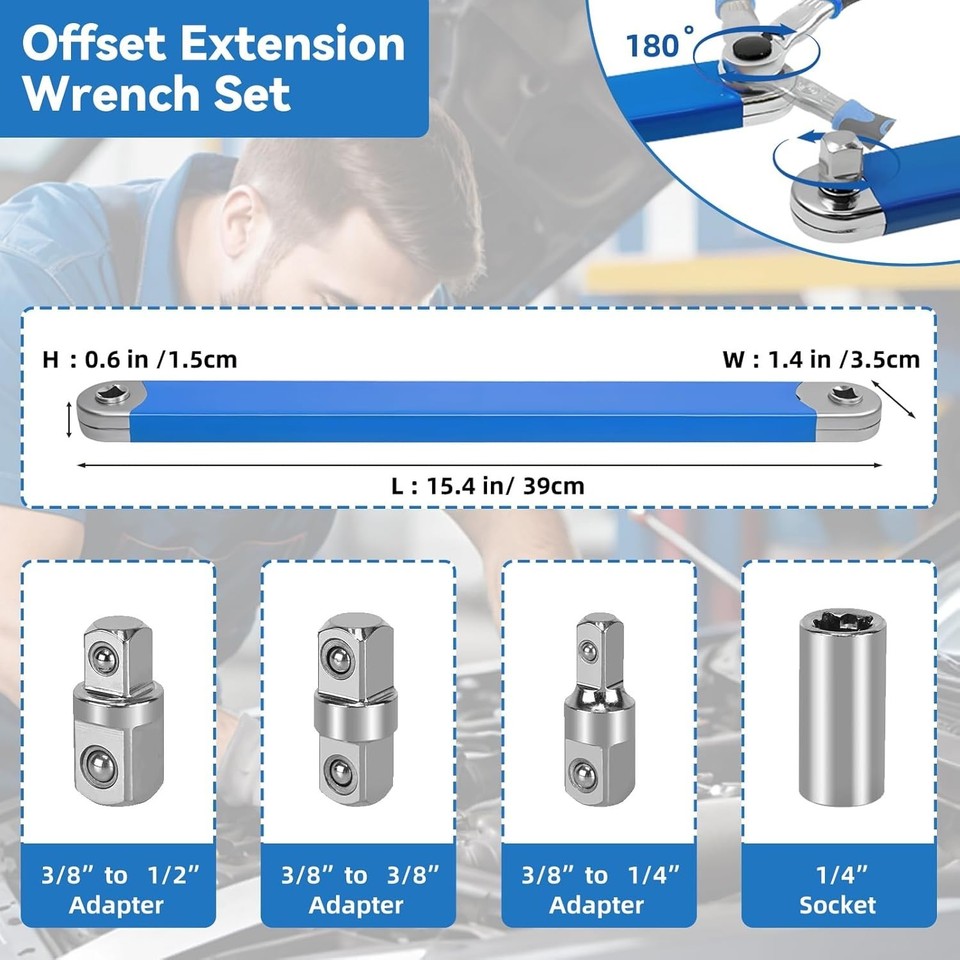 Offset Extension Wrench Set, Impact Ready Socket Wrench Extender Tool ...