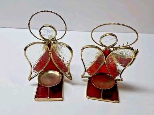 Stained Glass Art Deco Tealight Holders Two Angels/Candles/Shooting ...