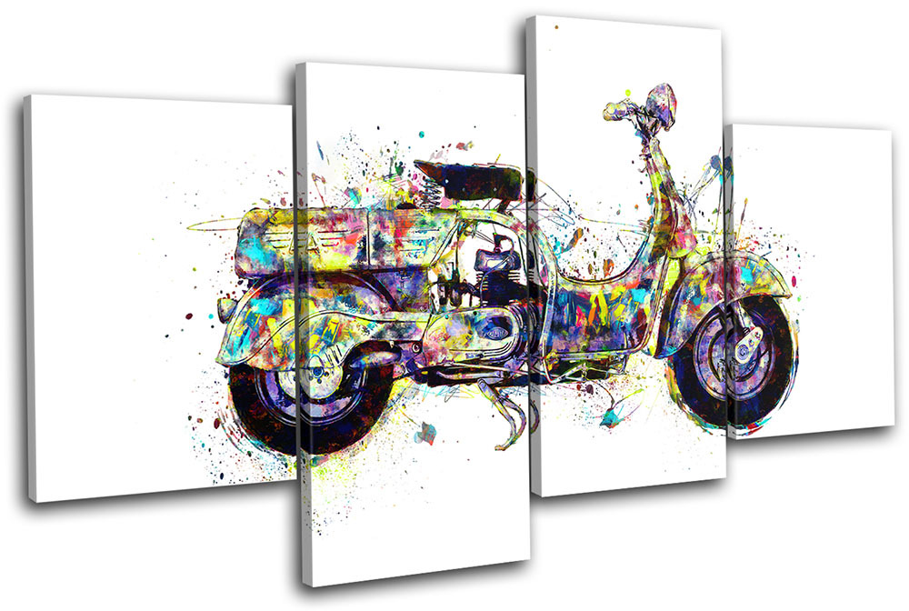 Moped Scooter Colourful Vintage MULTI CANVAS WALL ART Picture Print | eBay
