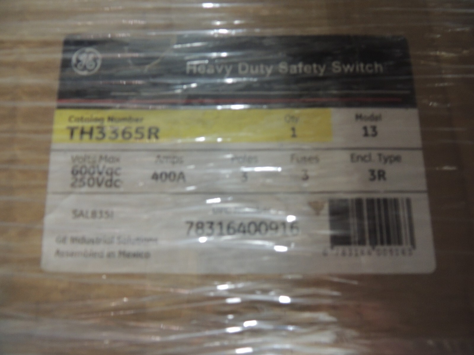 😏 GE 400 AMP FUSED SAFETY SWITCH 600 VAC NEMA TYPE 3R 3 POLE 350 HP ...
