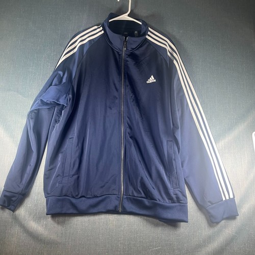 Adidas Mens Track Jacket Navy Blue Essential Full Zip Long Sleeve Logo ...
