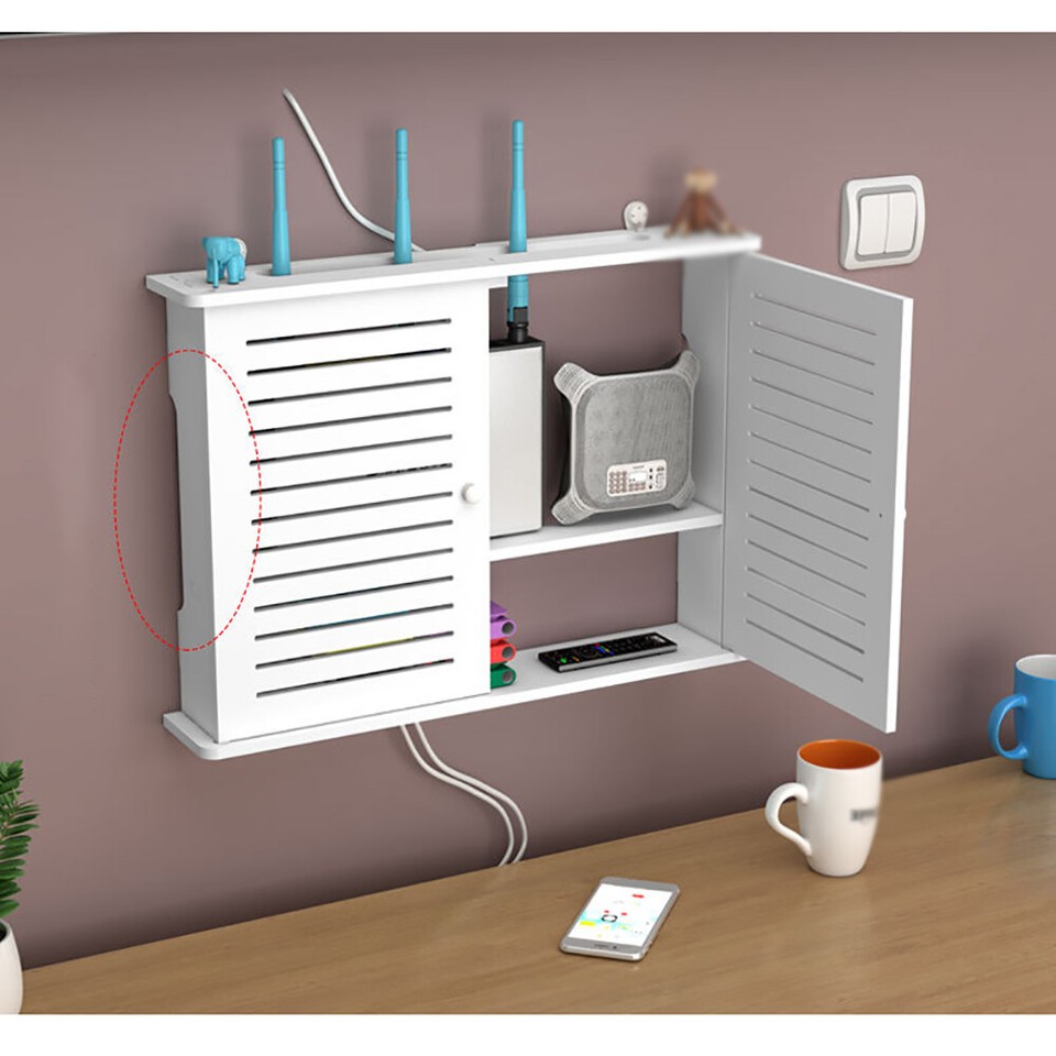 White Wood-Plastic Wifi Router Cover Storage Box Wall Mounted Shelf ...