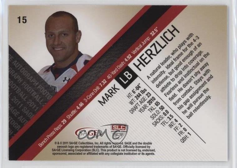 2011 SAGE Mark Herzlich #15 0nr3 | eBay