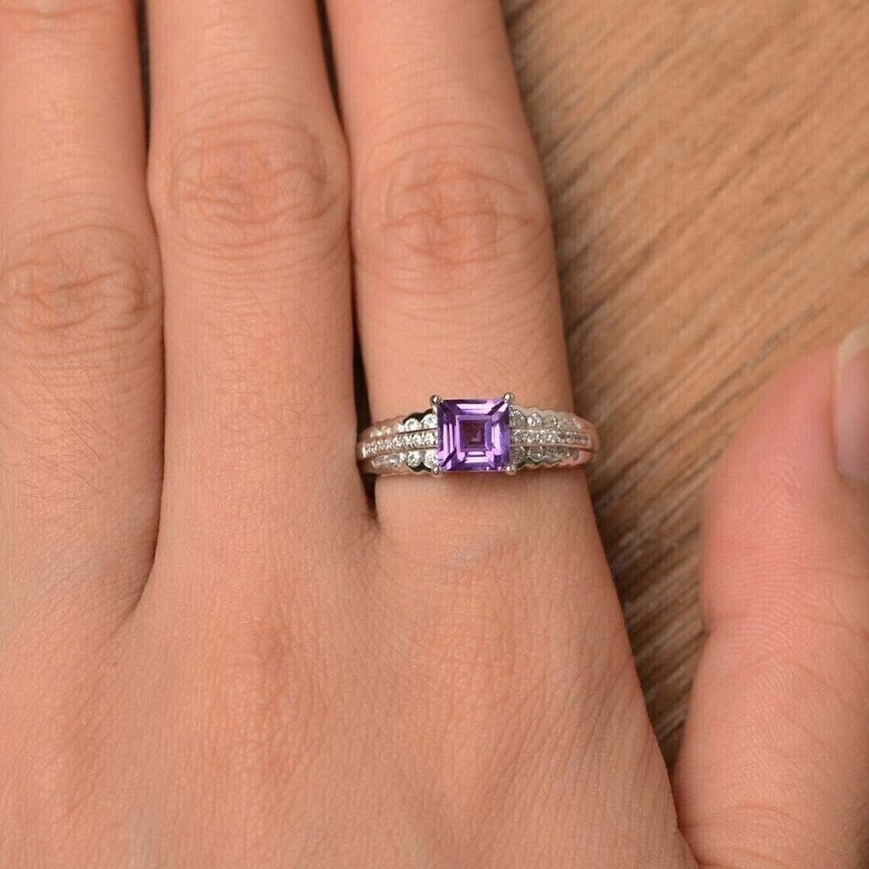 2.4CT Purple Princess Cut Cubic Zirconia Solitaire 14K White Gold ...