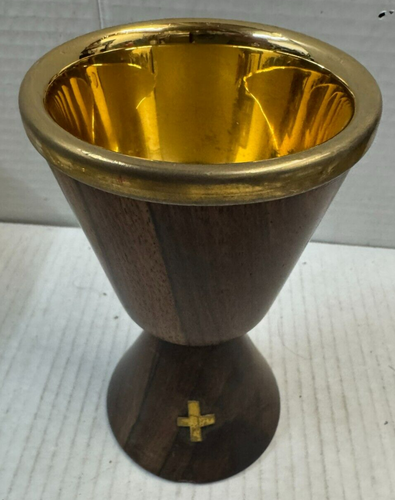 Vintage Wood with Gold Plated Cup Church Chalice Goblet Religious ...
