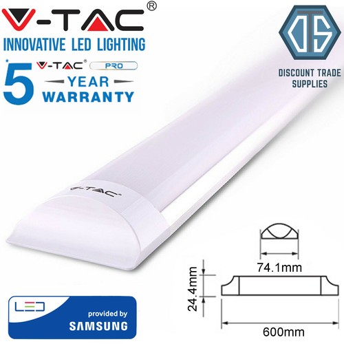 2ft V-Tac 20W LED Batten Tube Light Slim Fitting White 6400K 664 VT-8 ...