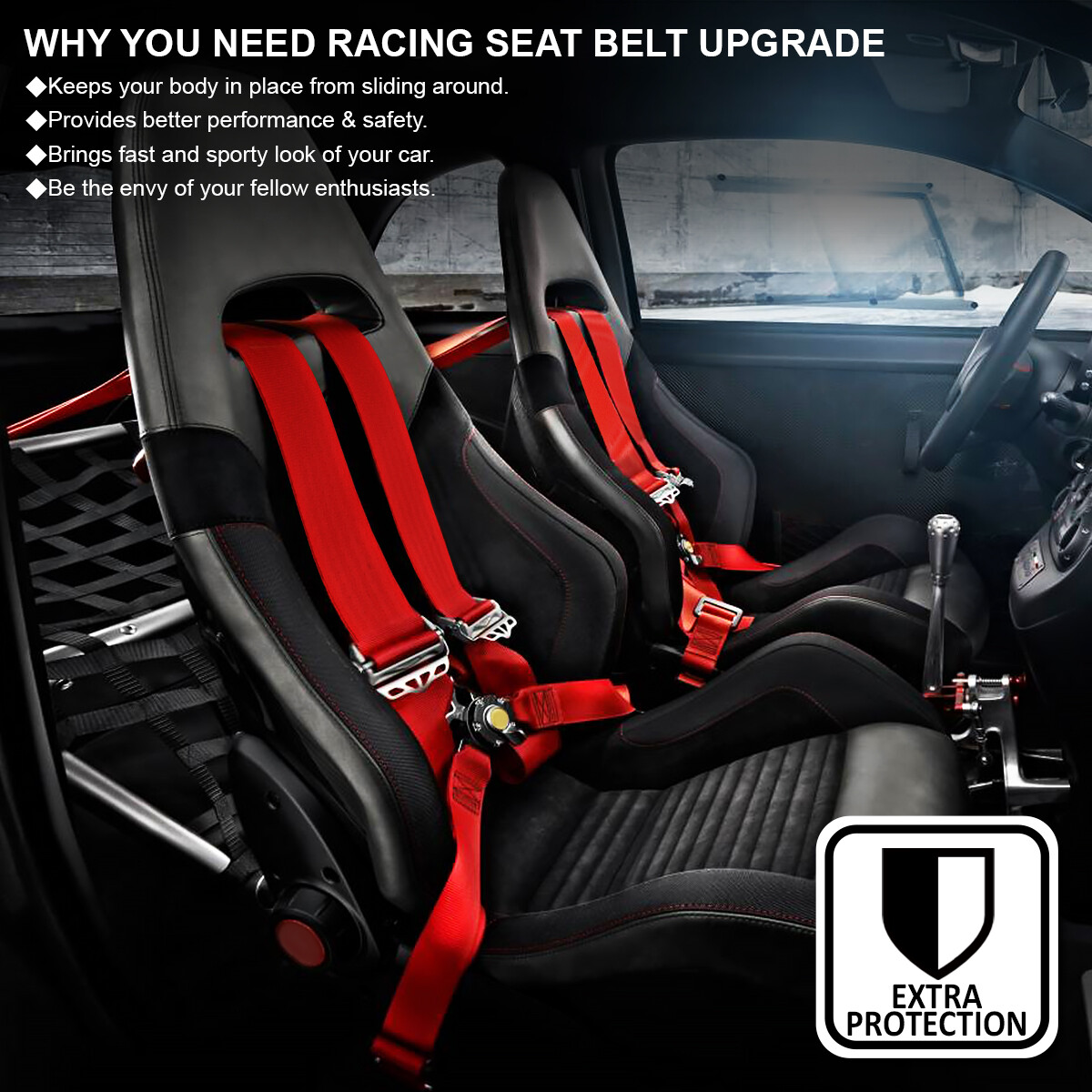 Fits 2X Black 4-Point Harness Racing Seat Belts Snap-In Buckle Nylon ...