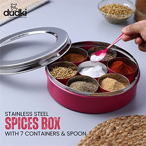 Dudki Stainless Steel Masala Box Spice Box Masala Dabba Kitchen ...