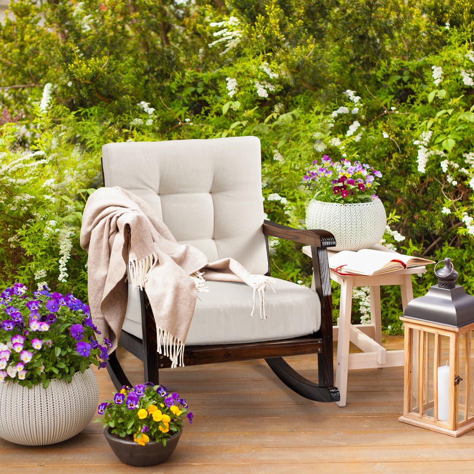 Modern Wood Rocking Chair Patio Rocker Single Sofa Chair with Washable ...